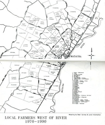 Map of Mataura Farm Locations [Showing Farmers West of the River, 1970 ...