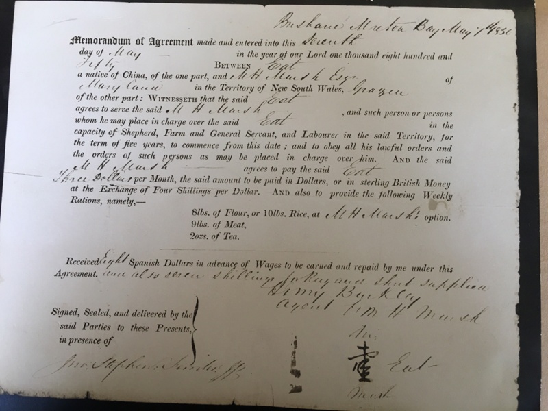 Chinese Indenture Agreement; M.H.Marsh; 1850 | eHive