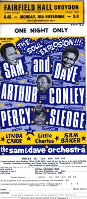 FLYER PERCY SLEDGE SAM AND DAVE ARTHUR CONLEY; NOV 1967; 196711BI | eHive