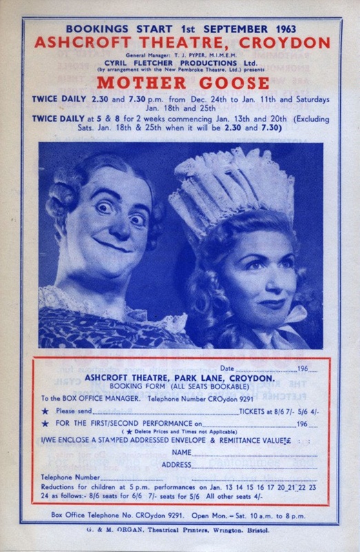 FLYER PANTO MOTHER GOOSE CYRIL FLETCHER BETTY ASTELL; DEC 1963 ...