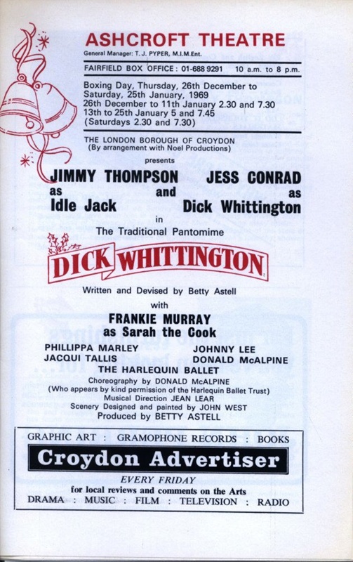 FLYER PANTO DICK WHITTINGTON BETTY ASTELL JESS CONRAD CAST; DEC 1968 ...