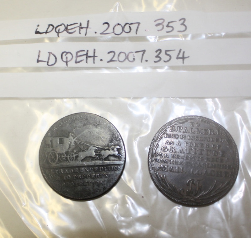 Mail Coach token. Dedicated to J. Palmer, Esq, as a token of gratitude ...