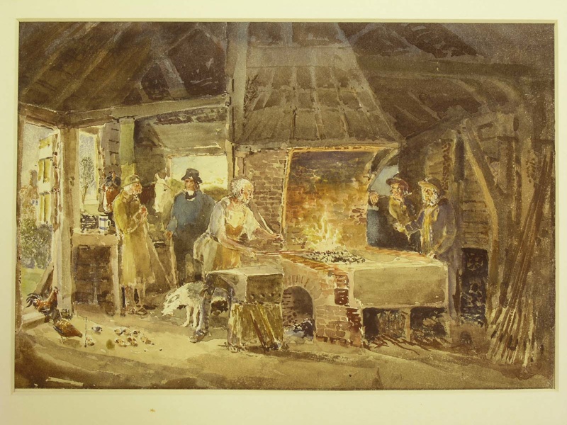 Blacksmith's Forge, Gosmore watercolour; Samuel Lucas senior; 1313 | eHive
