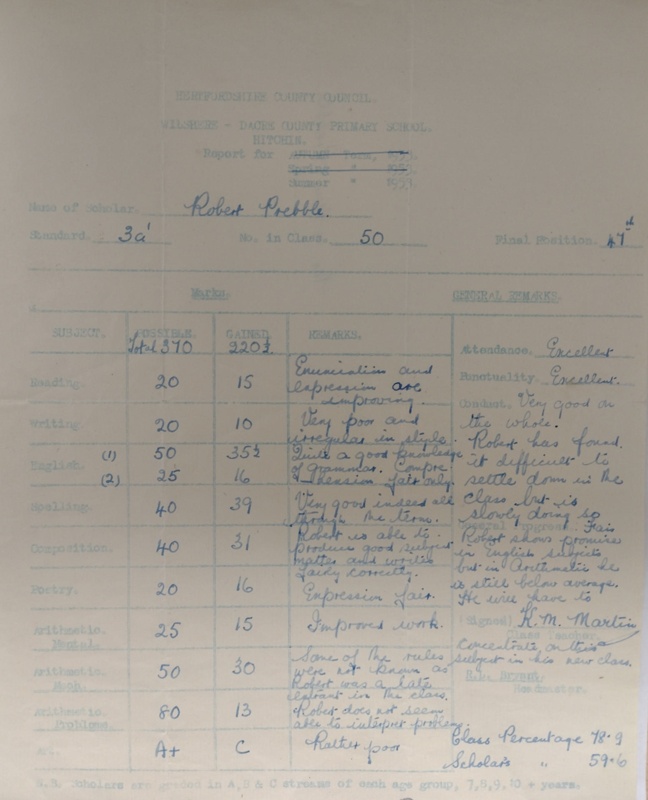 Wilshere-Dacre School report; Wilshere-Dacre School; 1953; 2022.58.1 ...