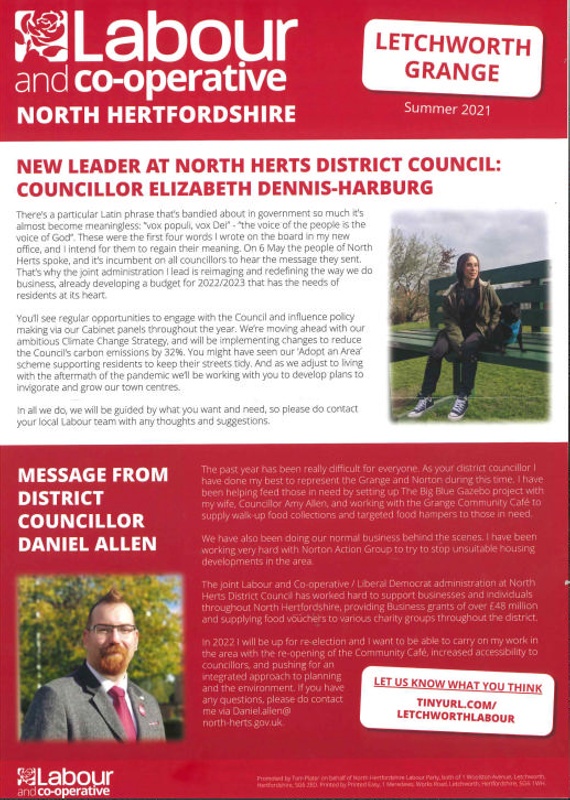 Labour newsletter for Letchworth Grange Summer 2021; Printed Easy; 2021 ...