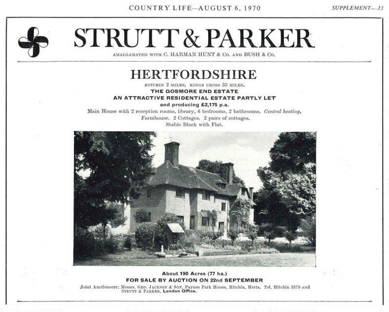 Auction sale advert for Gosmore End Estate; Country Life; 1970; 2021.45 ...