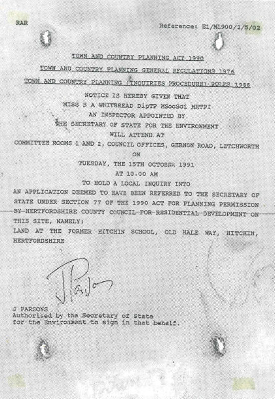 Photocopy of a notice relating to planning permission; Parsons, J ...