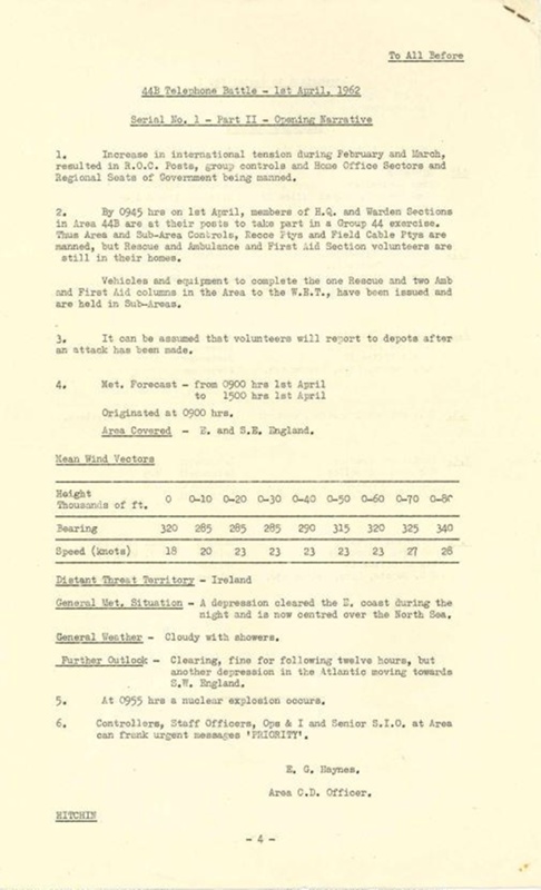 44B Telephone Battle document; Hitchin Area Civil Defence; 12 March ...