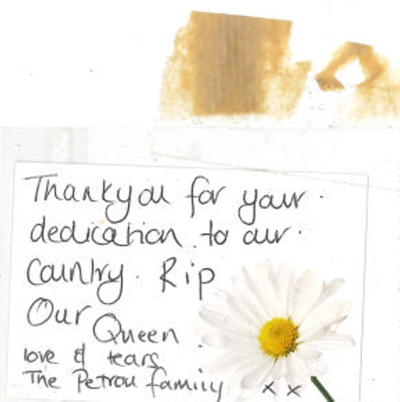 Condolence note for Queen Elizabeth II; The Petrou Family; 2022; 2023. ...