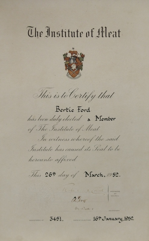 Institute of Meat certificate; Institute of Meat; 1952; 2024.51.1 | eHive