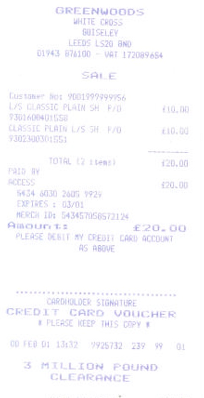 Greenwoods receipt; Greenwoods; 2001-02-08; 2023.284.3.1 | eHive