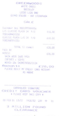 Greenwoods receipt; Greenwoods; 2001-02-08; 2023.284.3.1 | eHive