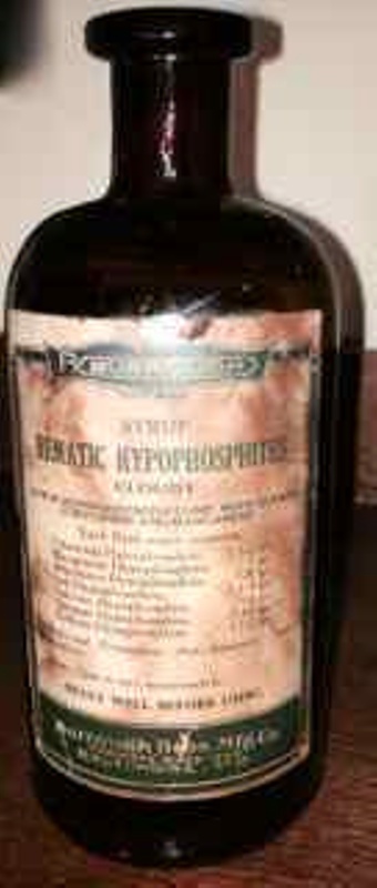 Syrup of Hematic Hypophosphites Cloudy Medication Bottle; Burrough Bros ...