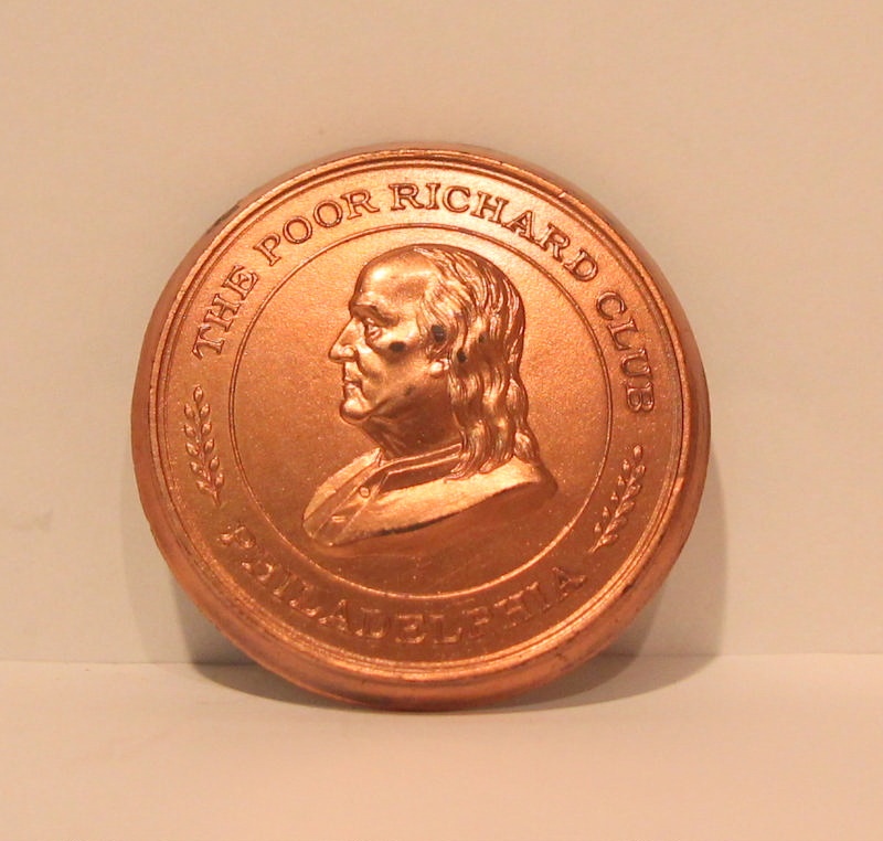 The Poor Richard Club medal; Westcott & Thomson; 20th Century; 2014.00. ...