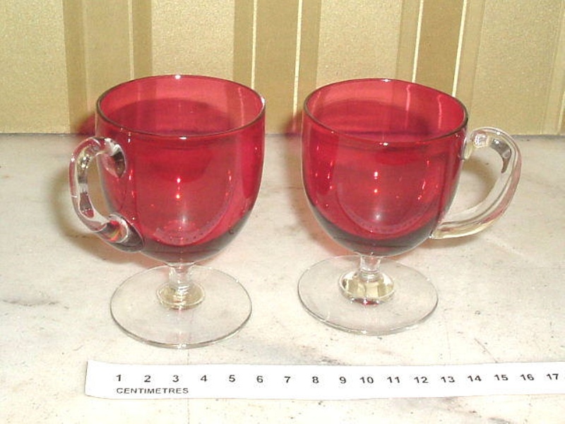 Cups - Custard - Ruby Glass - Georgian Cranberry - 2 of; NID-50195 | eHive