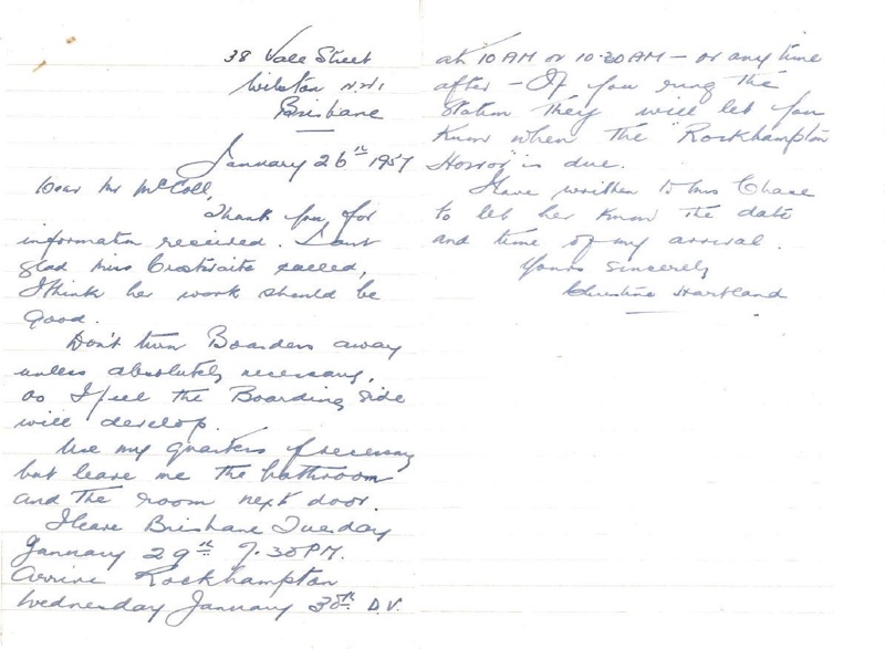 Letter from Mrs Hartland to Mr Duncan McColl; Christine Hartland; 26 ...