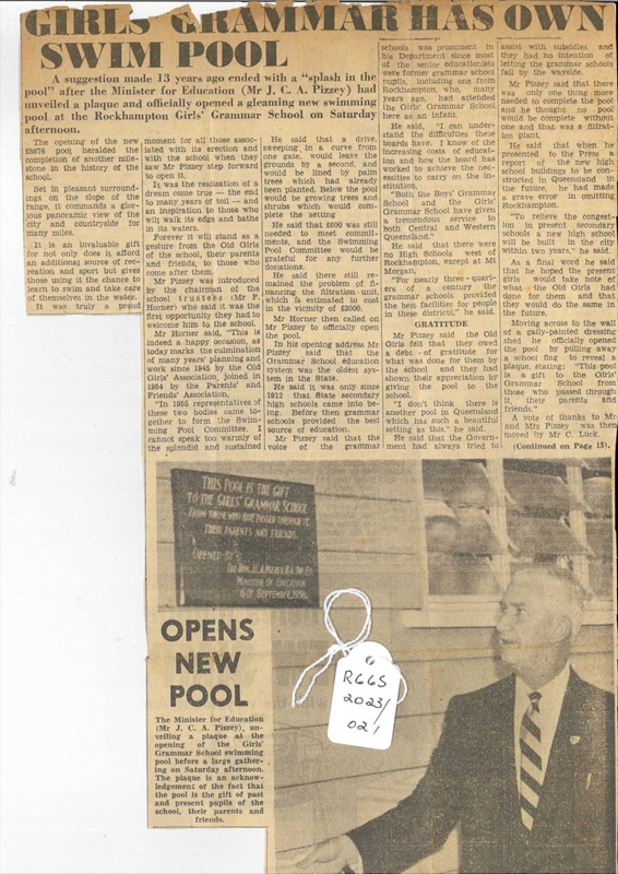 Swimming Pool Opening newspaper articles 1958; Rockhampton Morning ...