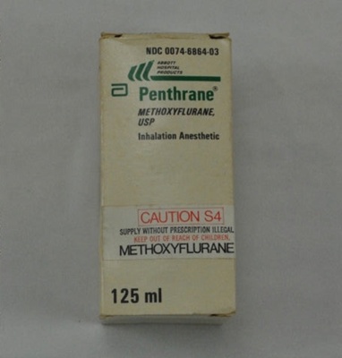 Penthrane, Methoxyflurane, USP. (Empty); Abbott Laboratories Pty Ltd ...