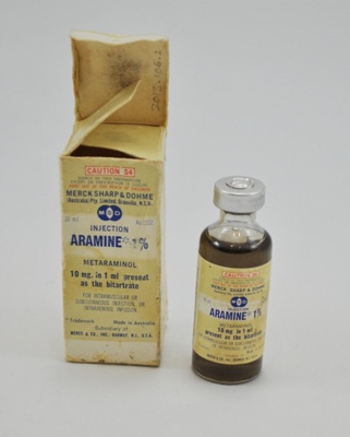 Aramine vial in box with instructions., Isuprel, Adrenaline; David Bull ...