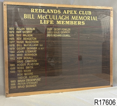 Apex Bill McCullagh Memorial Life Members Board; R17606 | eHive