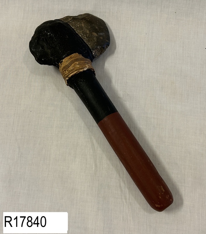 Hafted edge ground basalt stone axe with wooden handle. Aboriginal ...