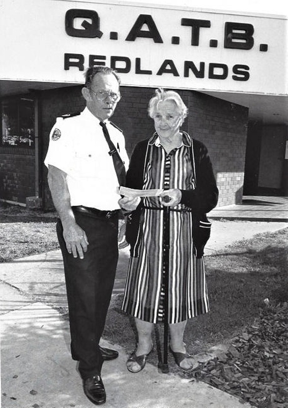 Photograph of Bob Pratt, Redlands Ambulance, receiving a donation ...