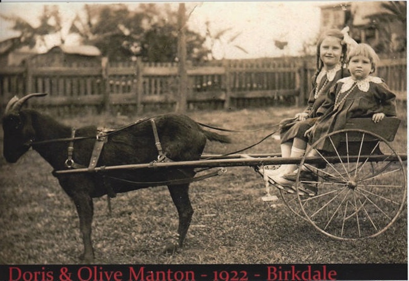 Photograph of Doris and Olive Manton, riding a Goat Cart; 1922; P01893 ...