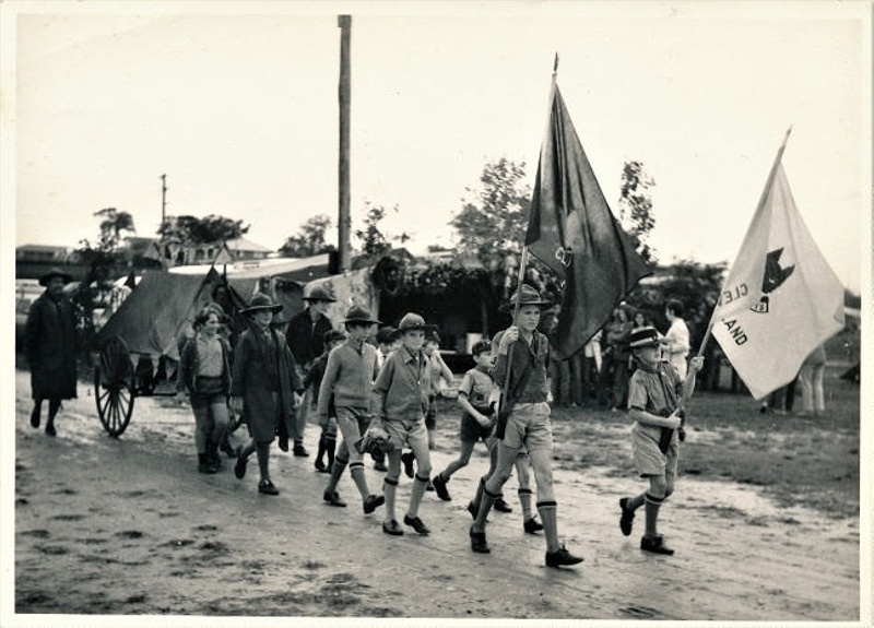 Photograph of Cleveland Boy Scouts marching in procession; ca. 1970's ...