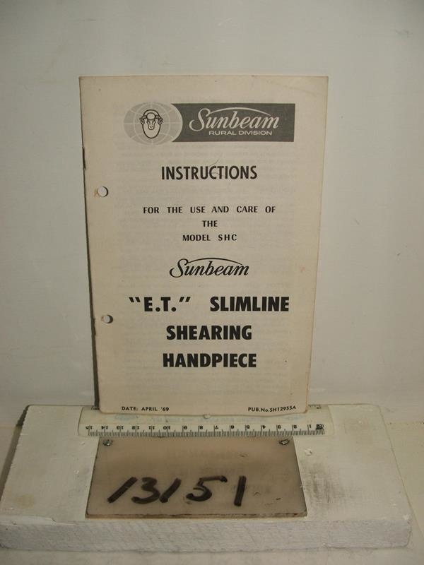 Instructions for use and care of E.T. Slimline handpiece; Sunbeam Rural ...