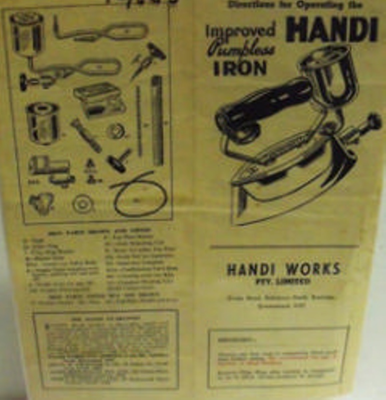 Directions for operating the improved Handi pumpless iron; Handi Works ...