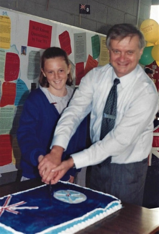 Photograph of Candace Davis & John Burge, cutting the Queensland Day ...