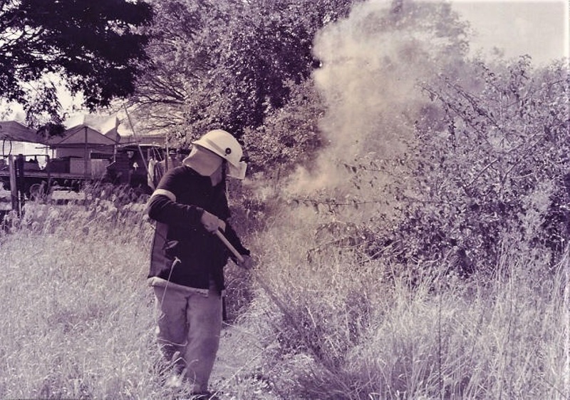Photograph of Fire Brigade personnel fighting a bush fire at Wellington ...