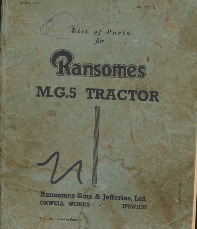 List of parts for Ransomes M.G.5 Tractor; Ransomes Sims & Jefferies Ltd ...