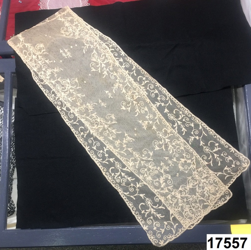 A cream embroidered net stole/scarf.; R17557 | eHive