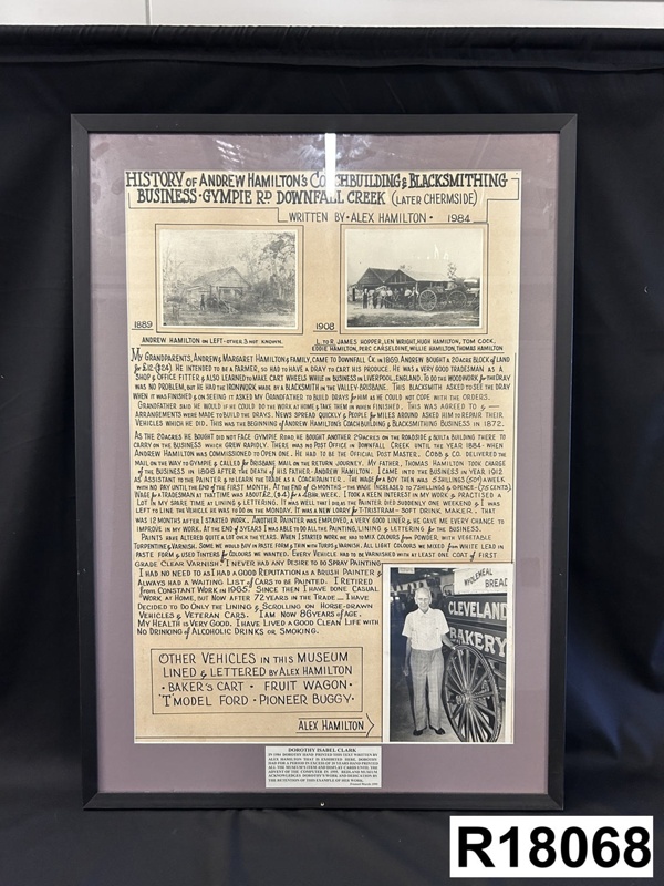 Framed Document - History of Andrew Hamilton's Coachbuilding and ...
