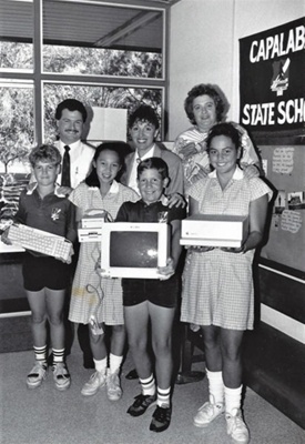 Photograph of the presentation of a computer to Capalaba State School ...