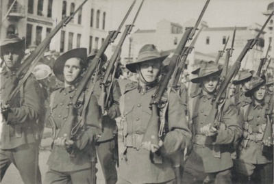 Photographs x 2 of Australian Soldiers (WWII) march past in Brisbane ...