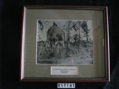 Framed photo of remains of Captain Louis Hope sugar-mill at Ormiston ...
