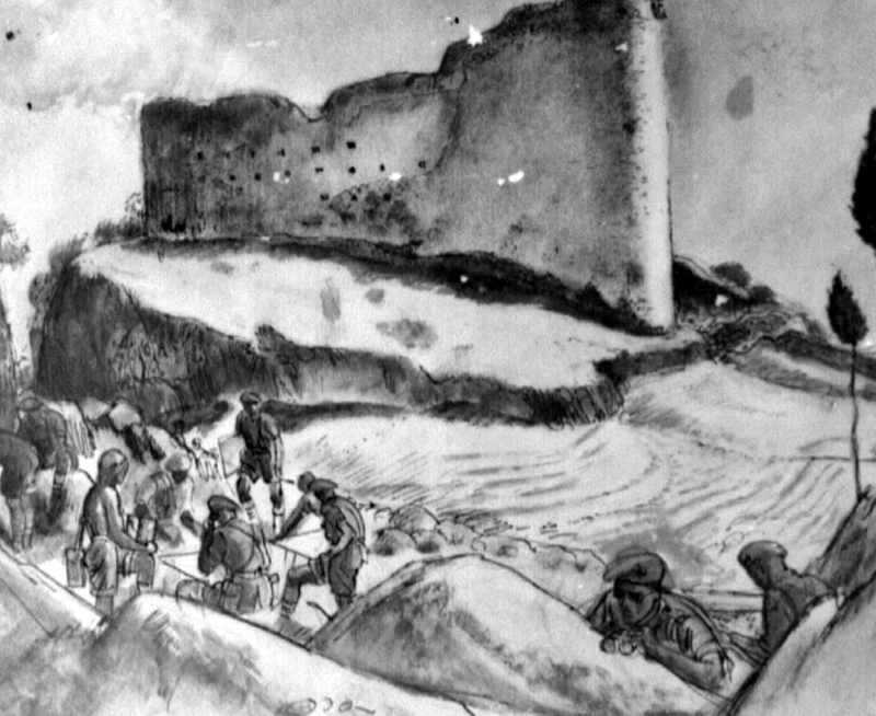 Drawing of Command Post under attack at Regina; N. Olivetti; 1943; 6042 ...