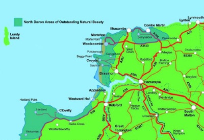 Map of North Devon's Area of Outstanding Natural Beauty (AONB); 2004 ...