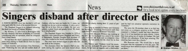 Shapland Singers - Newspaper Cutting (disbanding); Shapland and Petter ...