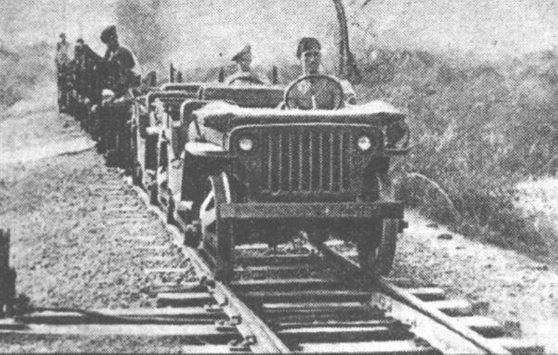 Converted jeeps using a railway built by Indian engineers; 1941-1945 ...