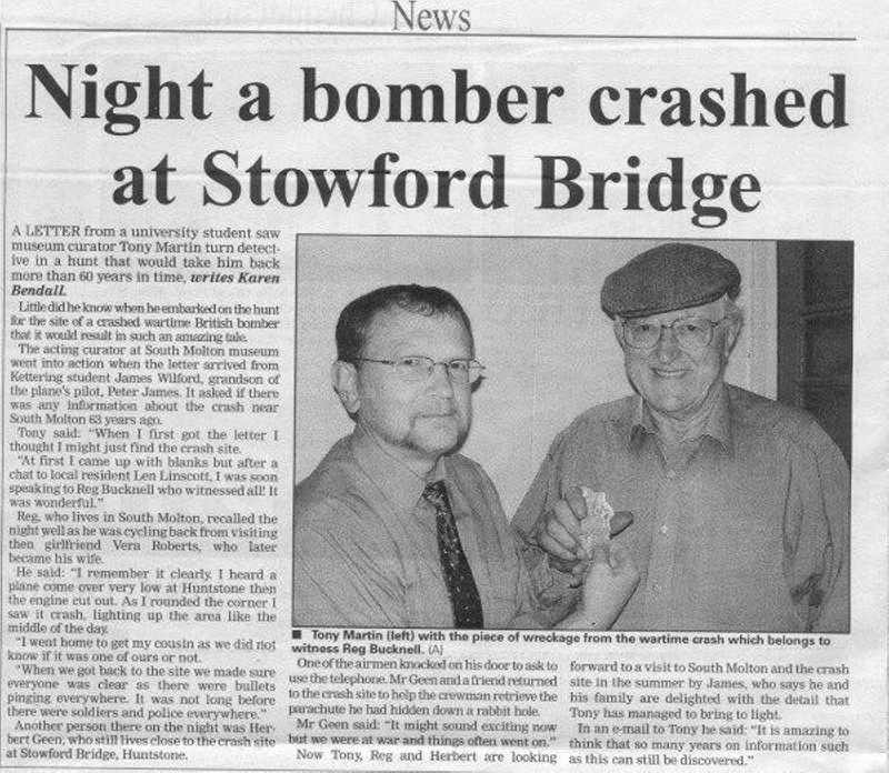 Whitley bomber crash Stowford Bridge North Molton; 1941; 2077 | eHive