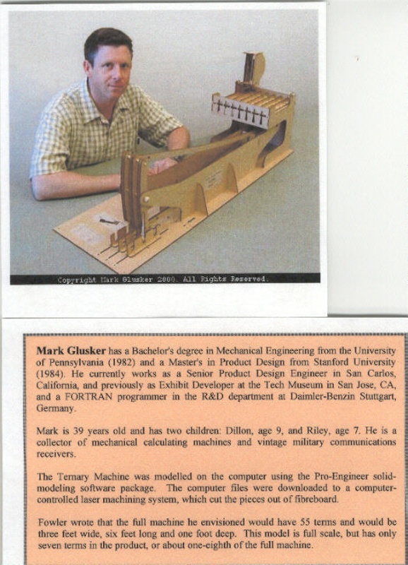 Thomas Fowler Project/ Mark Gluskers model of the computing Machine ...