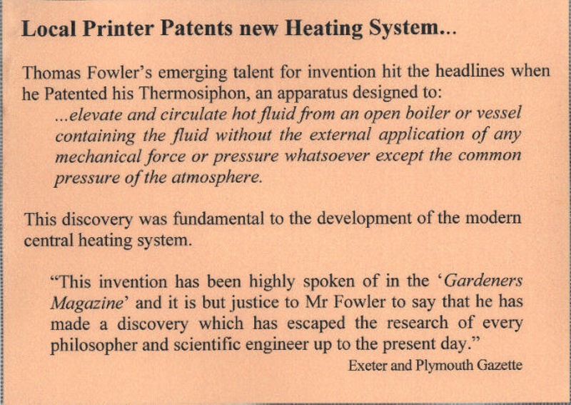 Thomas Fowler/ Local Printer patents new heating system; Museum ...