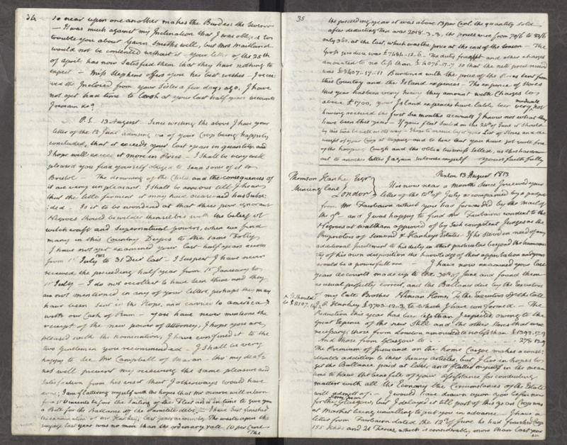 Letter Book - George Home to Thomas Hankey 13 August 1813 Glad that ...