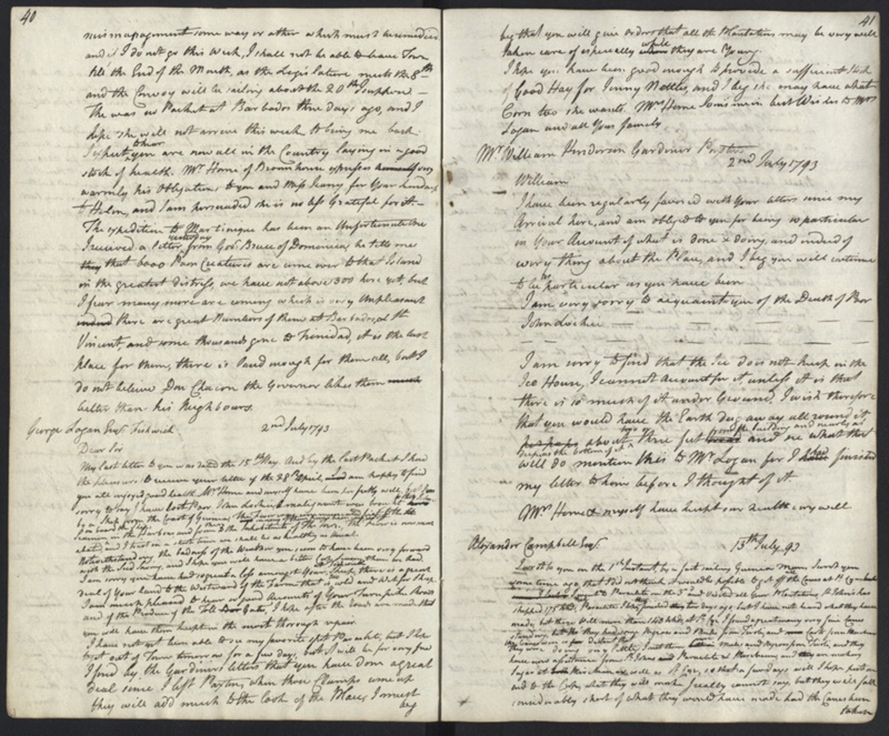 Letter Book - Ninian Home to George Logan 2 July 1793 News of the death ...