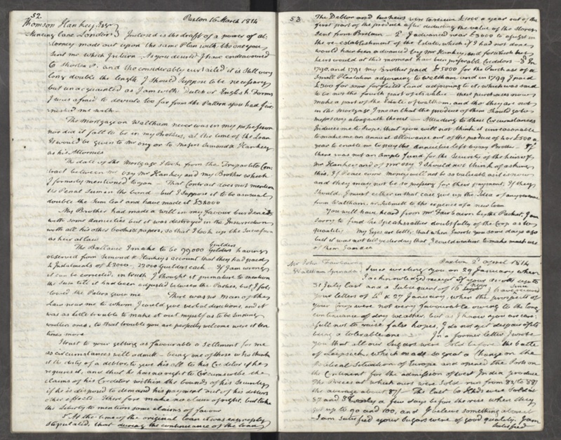 Letter book - George Home to Thomson Hankey 16 March 1814 New mortgage ...