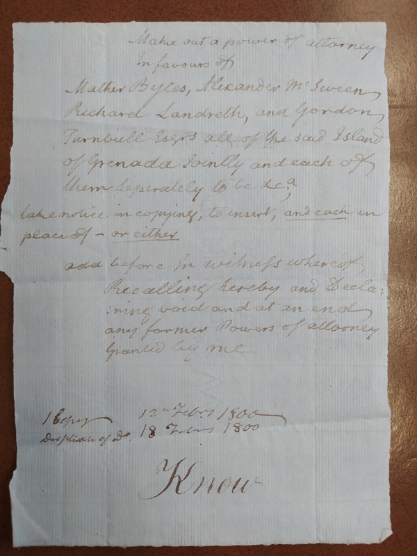 Memo in the hand of George Home to make out a power of attorney in ...