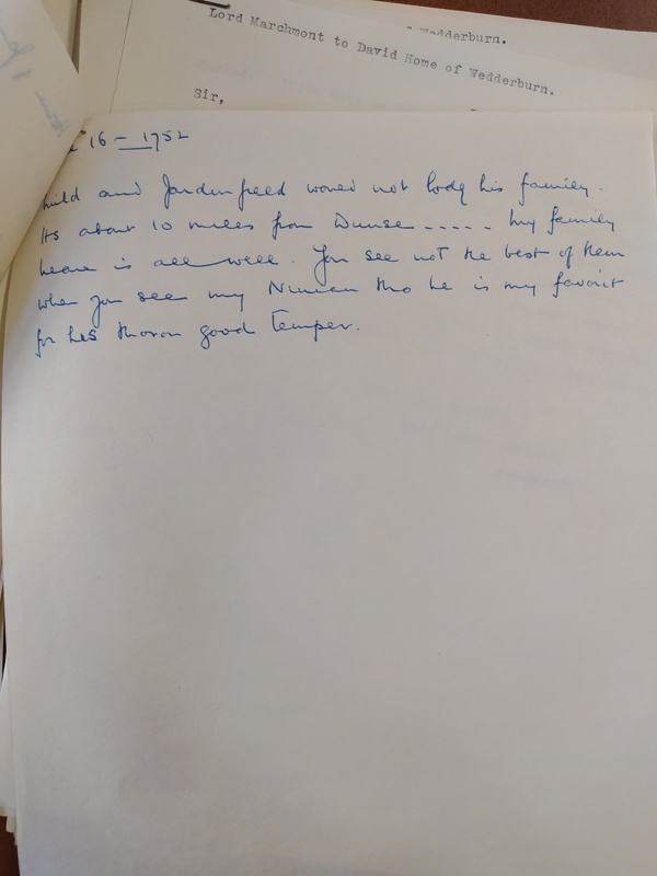 Abbreviated transcript of a letter from Isabel Home of Jardinefield to ...